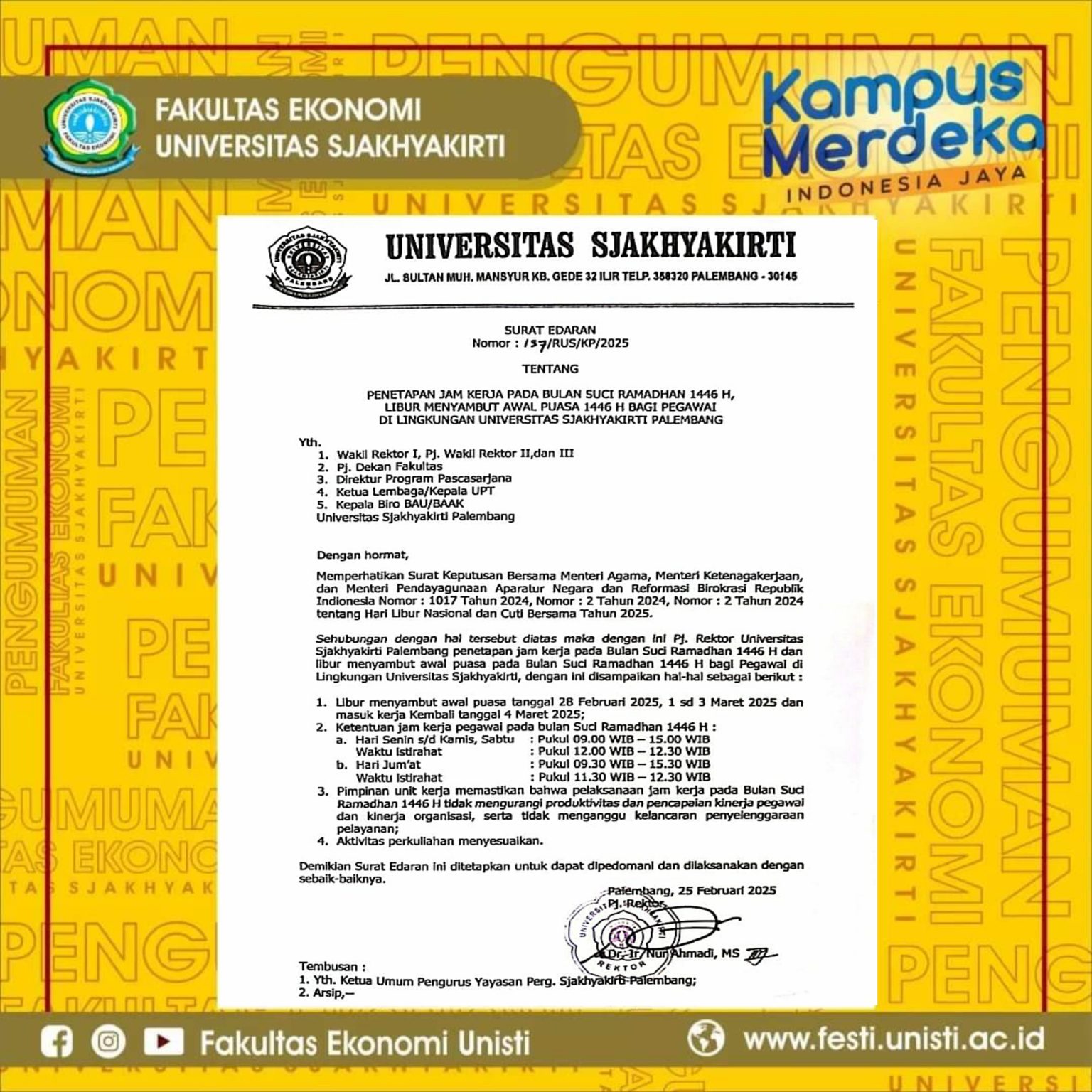 Pengumuman Jam Kerja dan Libur menyambut bulan suci Ramadhan 1446 H ...